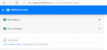 USCIS Application Withdrawal Letter with Receipt Barcode - USA