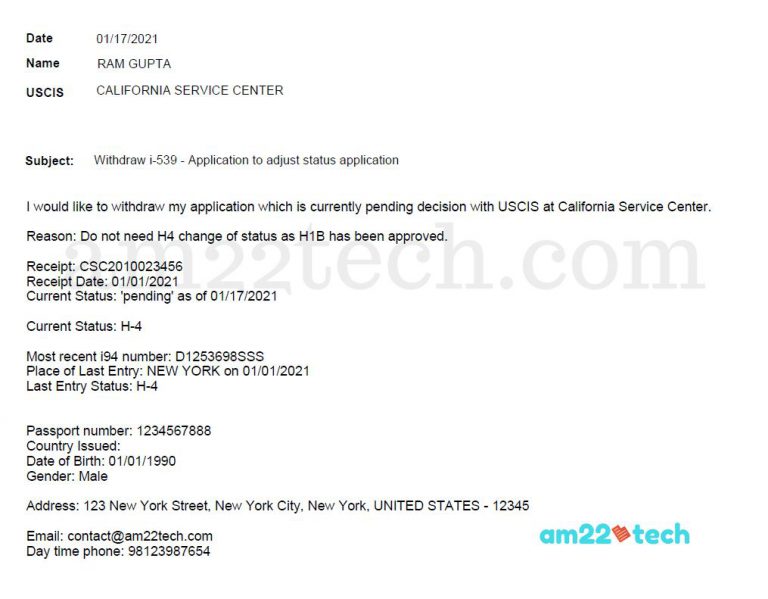 USCIS Application Withdrawal Letter With Receipt Barcode USA