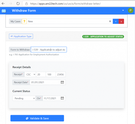 USCIS Sample Application Withdrawal Letter (Use App) - USA