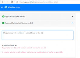 USCIS Application Withdrawal Letter with Receipt Barcode - USA