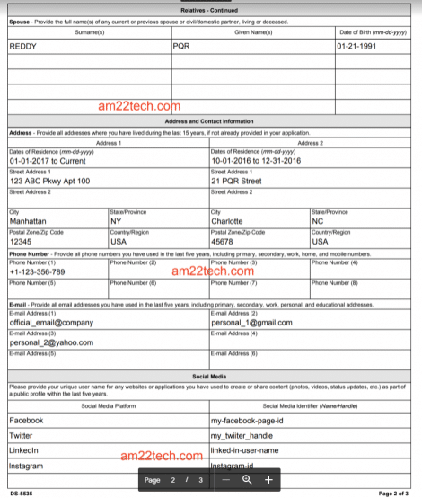 DS 5535 Form Security Check (15 Year Travel History, Processing Time) - USA